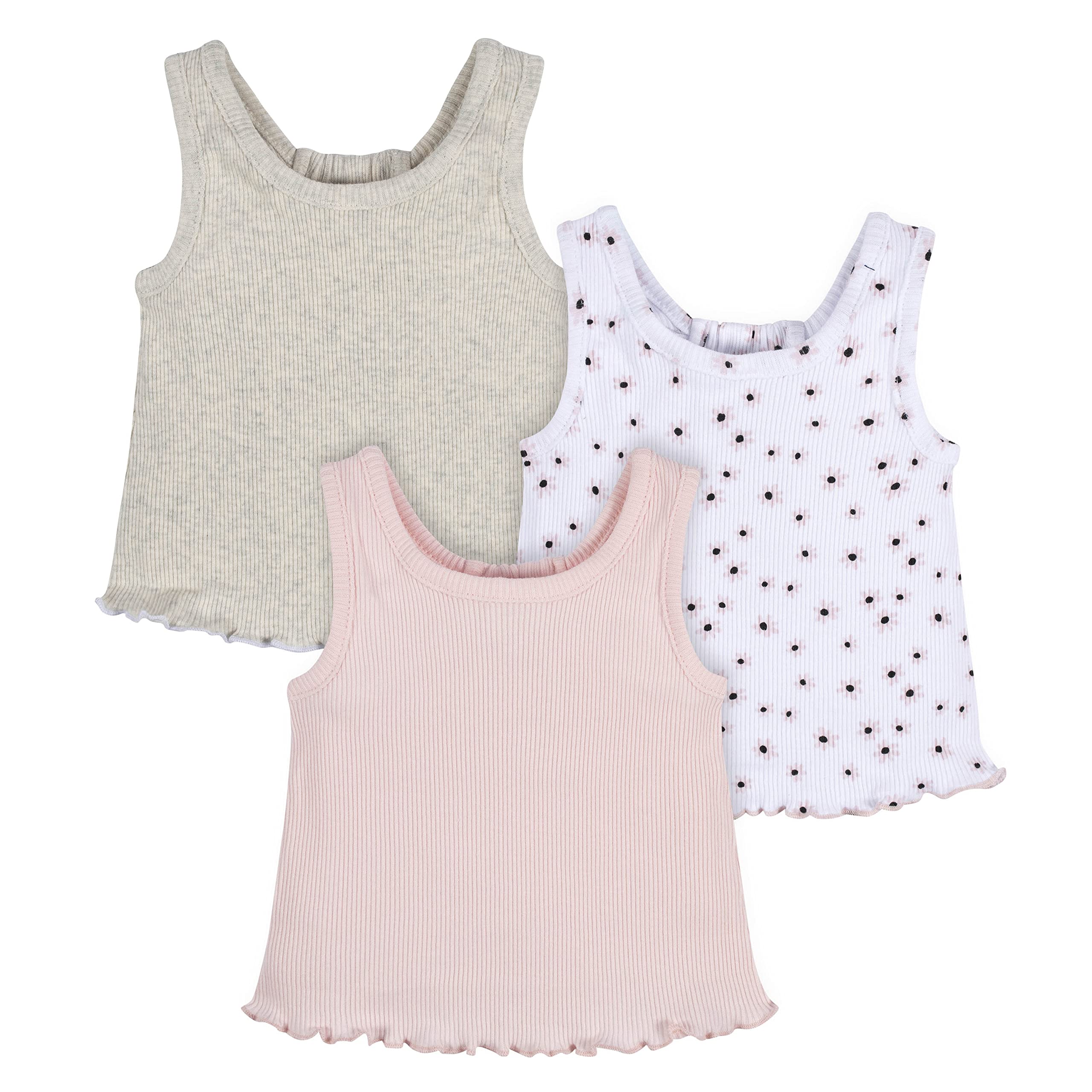 Gerber Baby Girls' Toddler 3-Pack Racer Back Tank Tops, Pink Floral, 18 Months