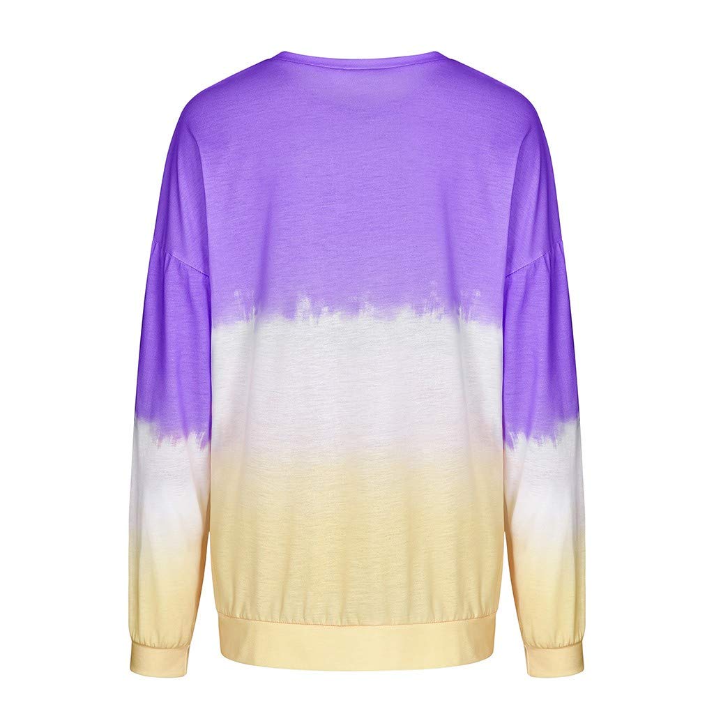 NEARTIME Women's Sweatshirt,Autumn Casual O-Neck Gradient Blouse Tie Dyeing Color Long Sleeve Tops Loose Pullover Purple