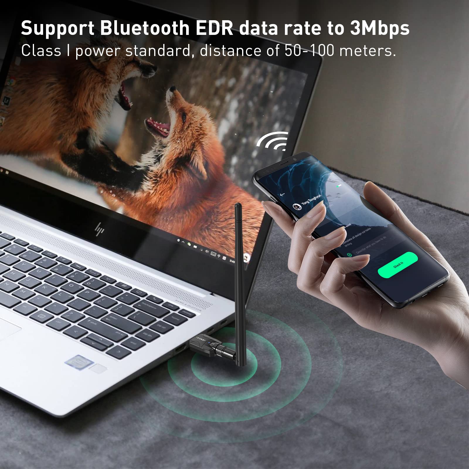EDUP Long Range Bluetooth 5.1 Adapter for PC High Gain 492FT/150M for Desktop Laptop USB Bluetooth 5.1 Dongle EDR Wireless Receiver for Mouse, Keyboard, Speakers,Windows 11/10/8/8.1/7/XP