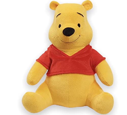 Winnie The Pooh 12 Inch Plush Figure Toy, The Cute & Cuddly Friend for Your Children, Can Stand Tall, Made Polyester Fibers, for The Fans, Comes with Fun4All Phone Socket, Yellow, Red
