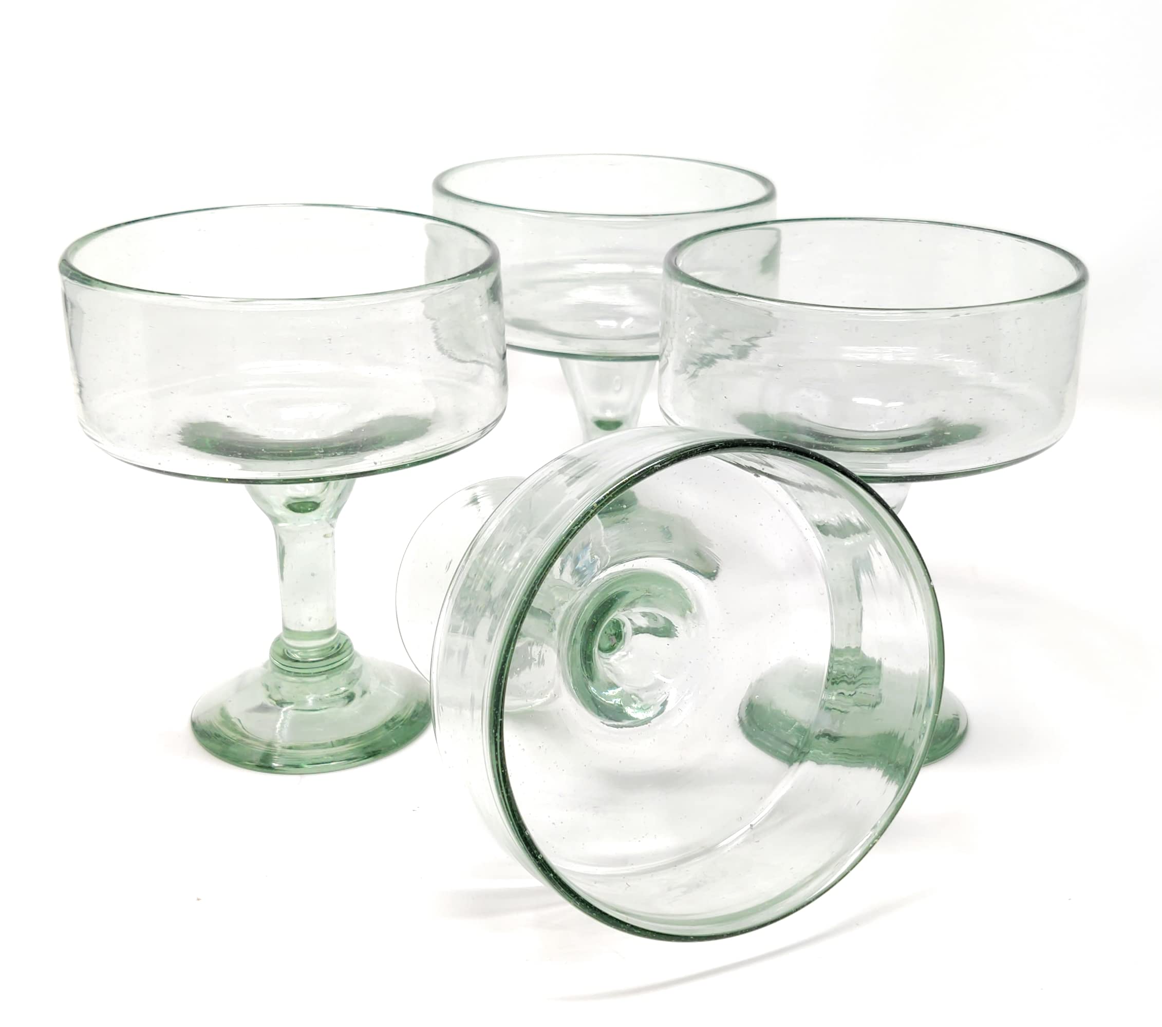 Dos Sueños Mexican Hand Blown Glass – Set of 4 Natural Clear Hand Blown Margarita Glasses (16 oz)