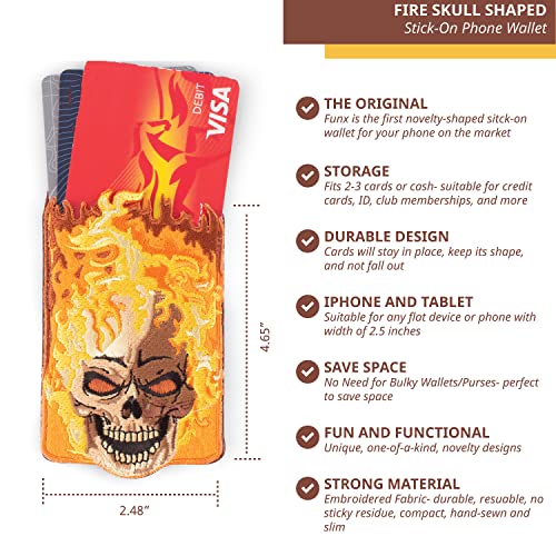 Funx Accessories Fire Skull Stick-On Phone Wallet - Self Adhesive Smartphone Wallet to Store Cards/Cash - Fun Adhesive Phone Card Holder - Compatible with Any Flat Devices with Width of 2.5ββ