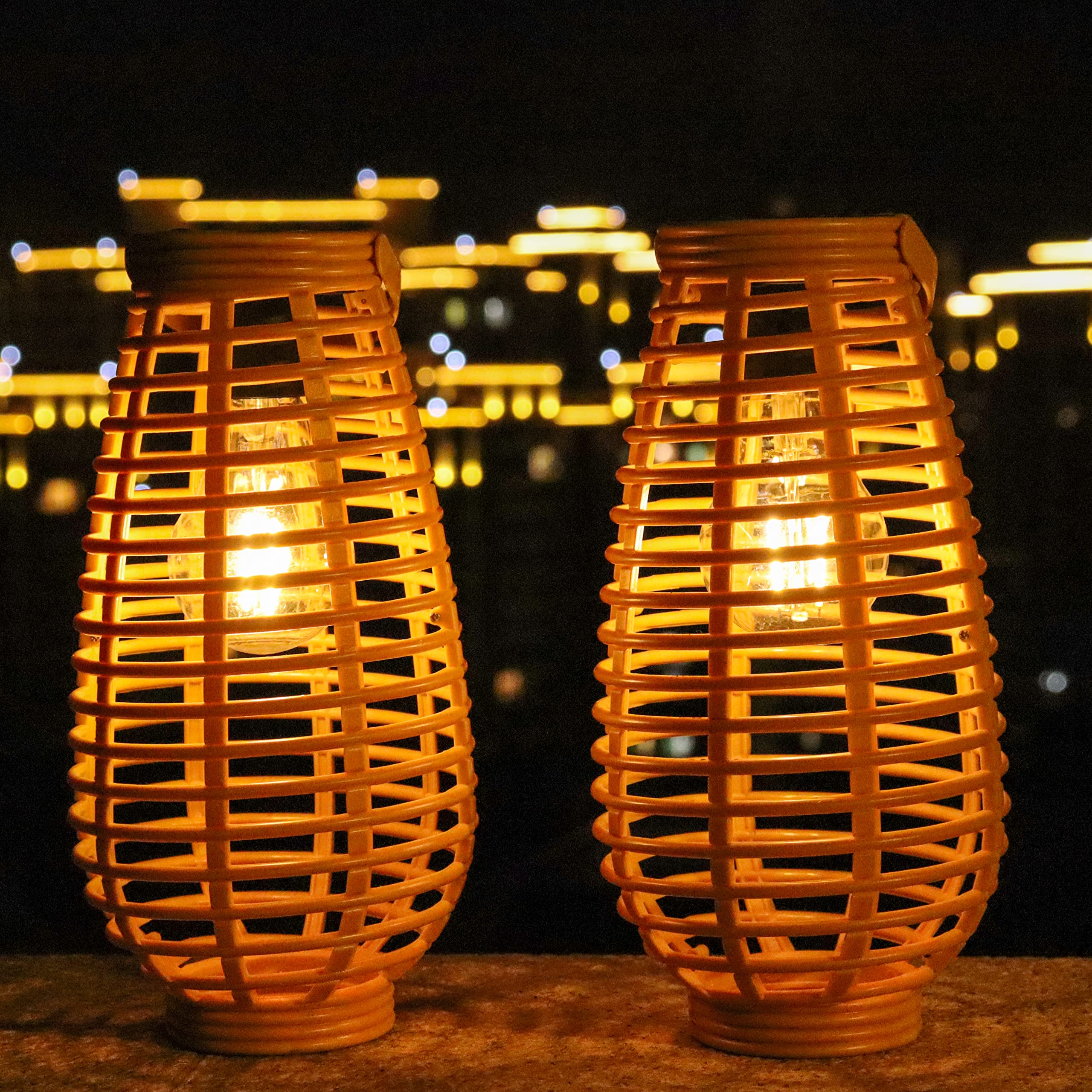 Solar Hanging Lantern Waterproof Outdoor – YQLEPIN 2 Pack Solar Garden Lights Waterproof Decorative with Two Hooking, Edison Blub Solar Outdoor Table Lanterns for Porch.(Yellow)