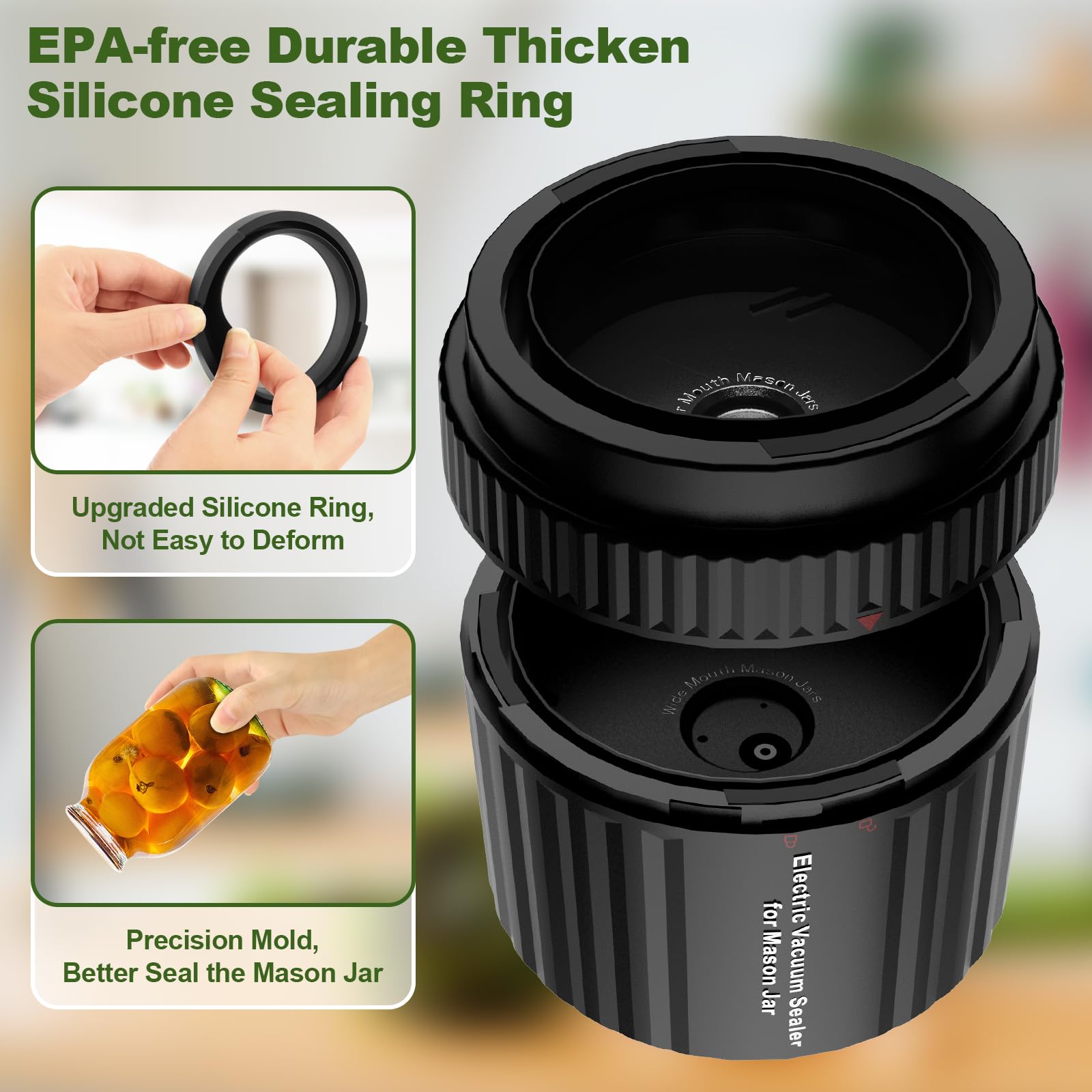 Electric Mason Jar Vacuum Sealer Auto Shut Off Jar Vacuum Sealer for Mason Jars Regular and Wide Mouth Intelligent Canning Vacuum Sealer Machine with 8 + 8 Jar Lids, Seconds and Battery Display