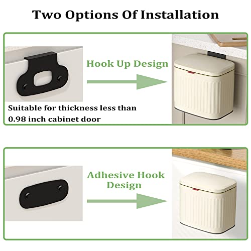 Hanging Kitchen Trash Can with Lid, Sapouni Small Compost Bin for Countertop or Under Sink 1.05 Gallon/4L Wall-Mounted Kitchen Garbage Can Stainless Steel Mini Waste Bins (Milky white,Vertical stripe)