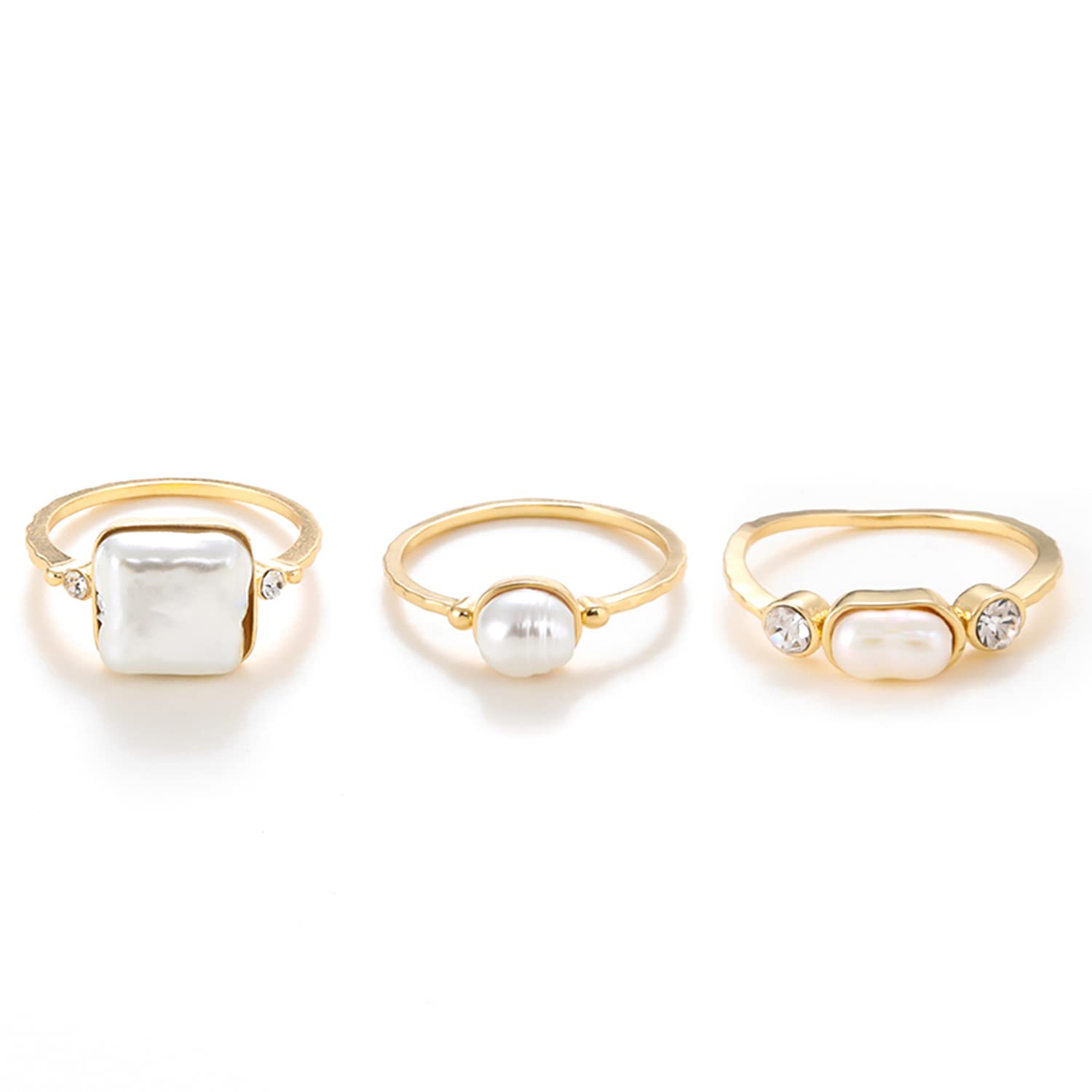 Donabus Organic Pearl Ring Set with Hammered Metal Texture 90's Ring Pack Gold and Pearl Ring Cocktail Ring Pretty Pearl Resin Ring