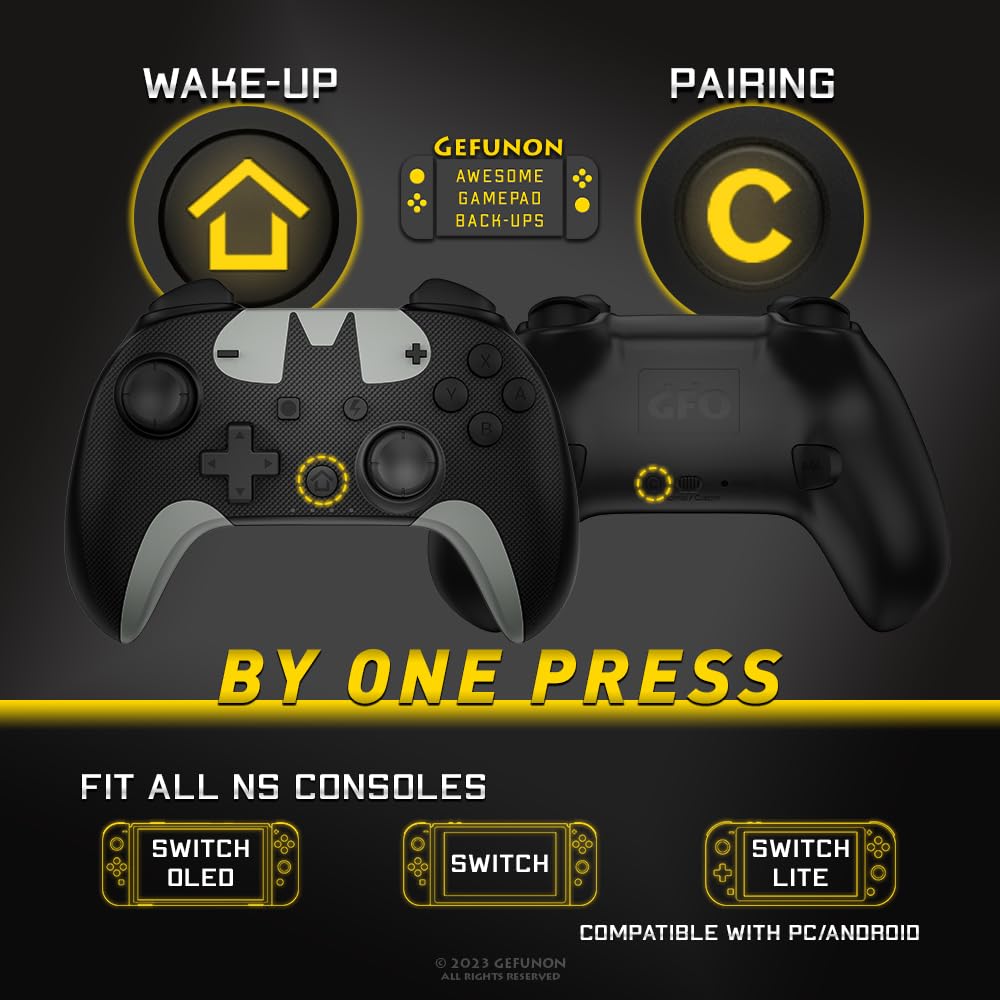 Wireless Controller Compatible with Nintendo Switch/Lite/OLED, Dark Knight Edition Remote Game Control with Turbo, Motion Control, HD Rumble - Black/Grey