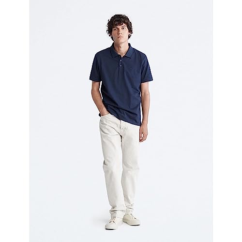 Calvin Klein Men's Smooth Cotton Monogram Logo Polo Shirt, Dark Sapphire, X-Large