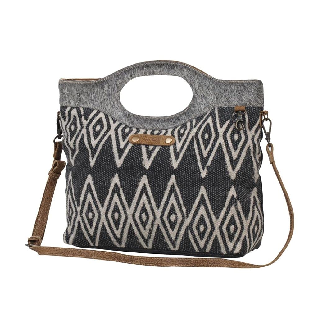 Myra Bag Being Social Tote Bag Upcycled Canvas, Rug, Leather & Cowhide S-2605