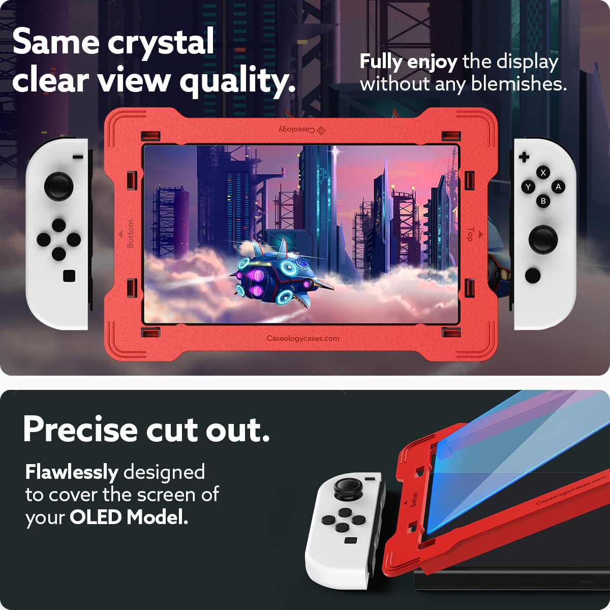 Caseology Snap Fit Clear Tempered Glass for Nintendo Switch OLED Model Screen Protector with Installation Kit (2021) - 2 Pack
