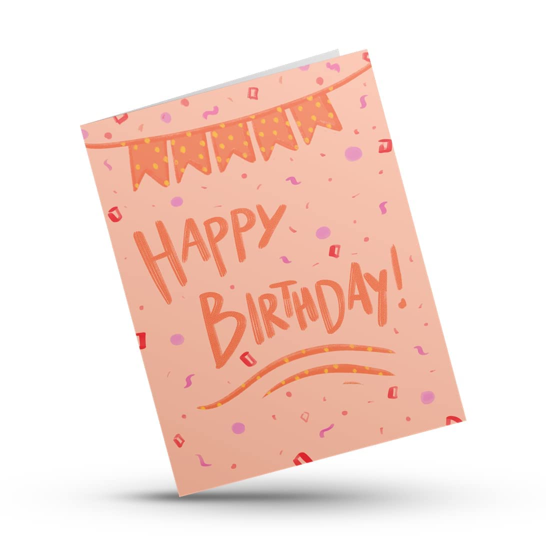 Hustle & Hope Happy Birthday Greeting Card - single - bright color -confetti - gifts for friends (Orange Confetti)