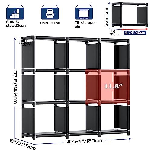 Mavivegue Book Shelf, 9 Cube Storage Organizer, DIY Bookcase, Metal Cube Bookshelf, Tall Book case for Bedroom, Living Room,Office, Closet Storage Organizer, Black Cubicle Storage Rack