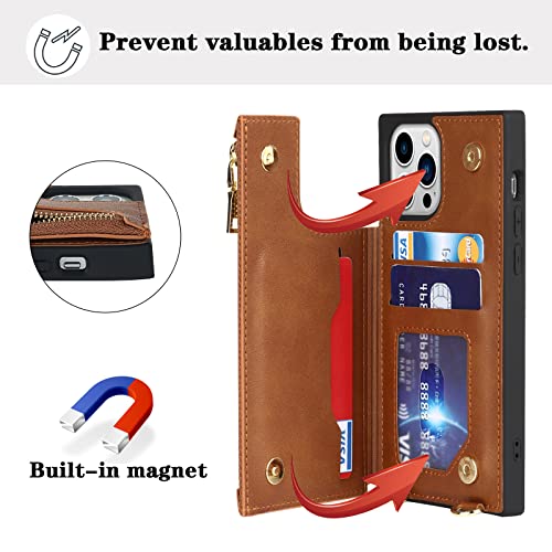 Havaya Crossbody Wallet for iPhone 13 pro max case with Strap iPhone 13 pro max case with Card Holder-Brown