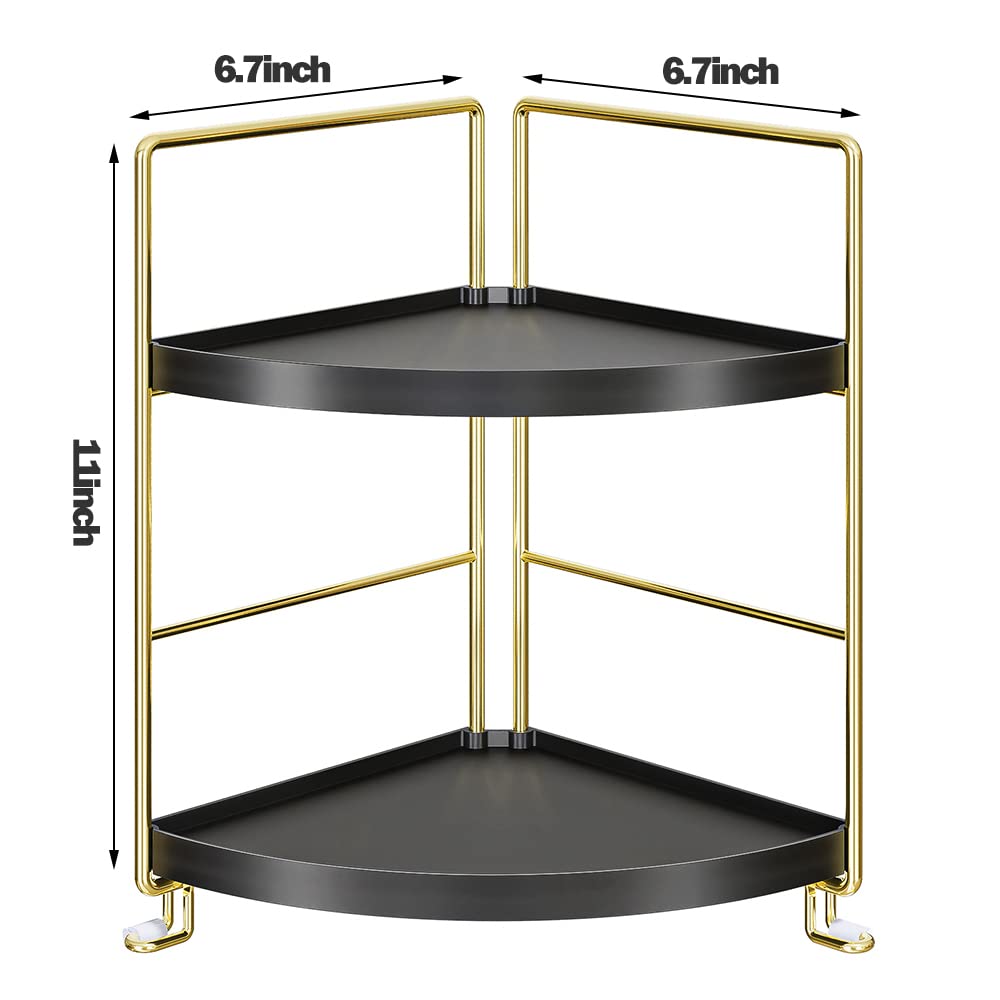 KINGBERWI 2-Tier Bathroom Corner Counter Organizer, Makeup Storage Shelf Vanity Tray, Bathroom Sink Countertop Organizer, Black