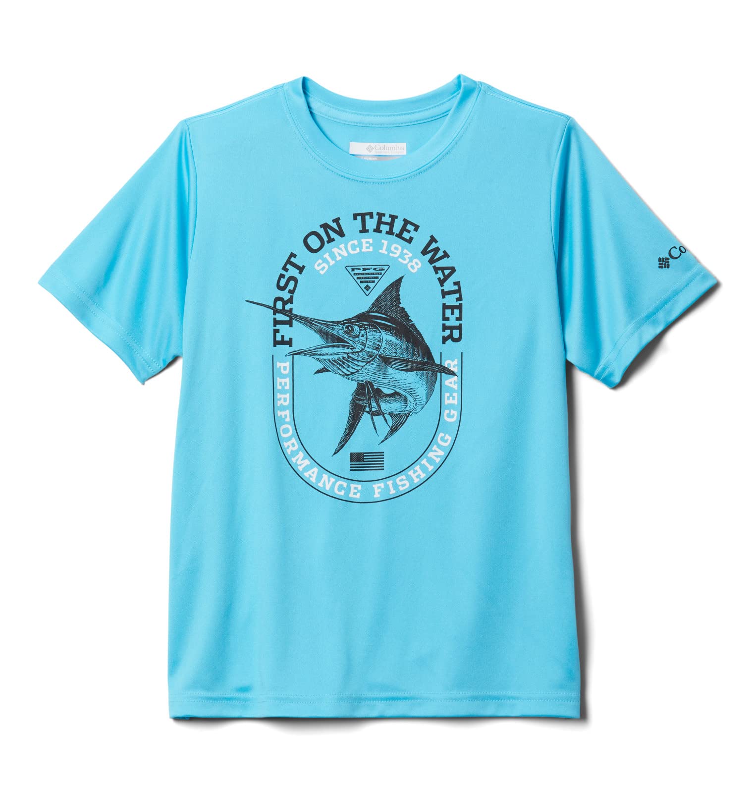 Columbia Youth Boys Terminal Tackle PFG First On Water Short Sleeve, Cool Grey/Sunrise Salt Graphic, Large