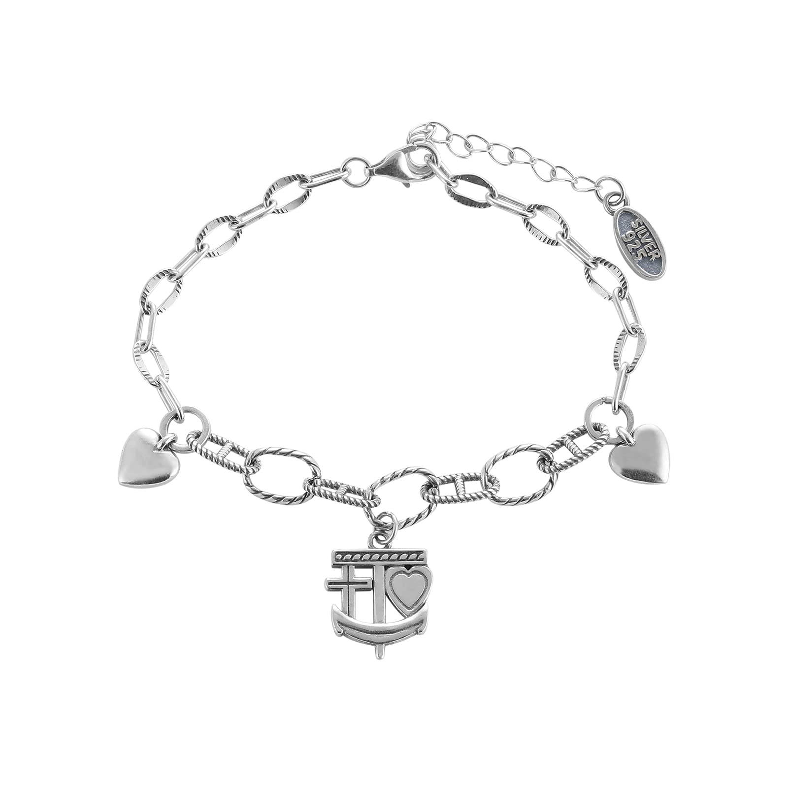 Columbus Treasure Solid 925 Sterling Silver Link Bracelet, 8.3" - 6.31g Anchor Tag Charm Bracelet for Women, Adjustable Length