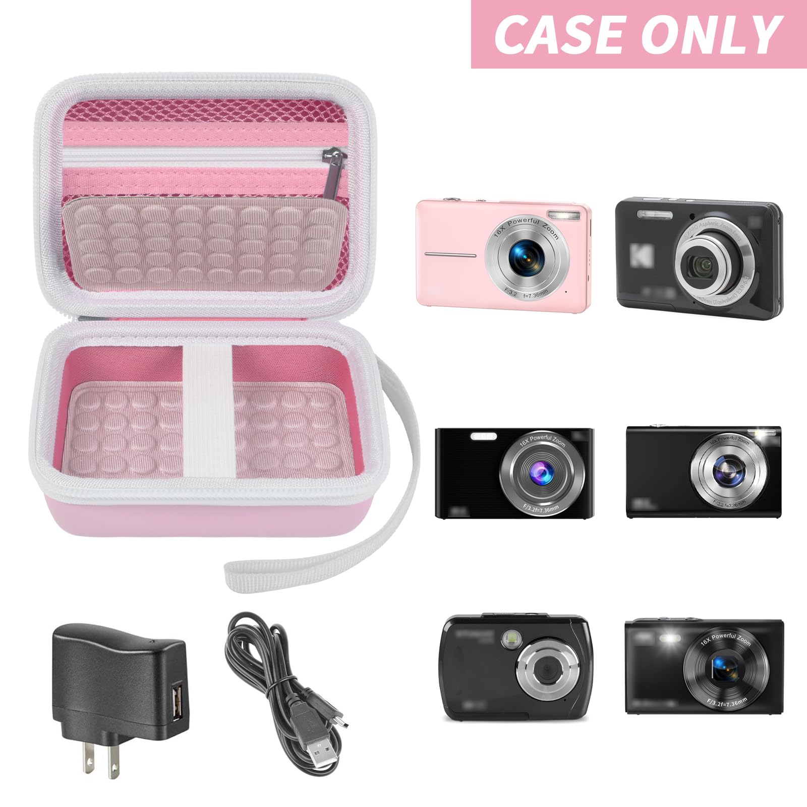 Boobowl Digital Camera Case Compatible with Yifecial/for EROOLU/for VAHOIALD/for Kaisoon/for Kodak Pixpro/for Canon PowerShot ELPH 180 190/ for Sony DSCW800 DSCW830 Kids Cameras (Pink)