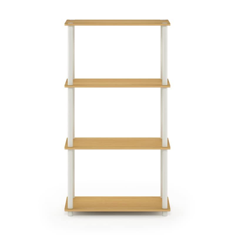 Furinno (99557BE/WH Turn-N-Tube 4-Tier Multipurpose Shelf Display Rack - Beech/White & Turn-N-Tube 3-Tier Corner Display Rack Multipurpose Shelving Unit, Beech/White, Model:12077BE/WH