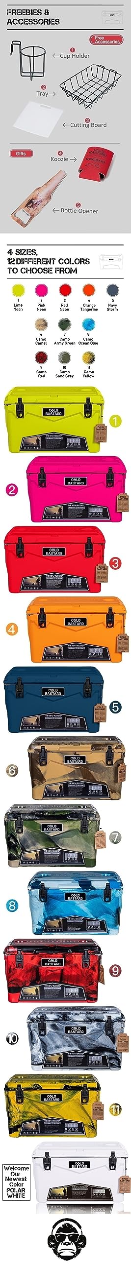 COLD BASTARD COOLERS 45QT Cold Bastard Rugged+ CAMO Red Best Premium Ice Chest Cooler Accessories Free S&H, CB45-CR
