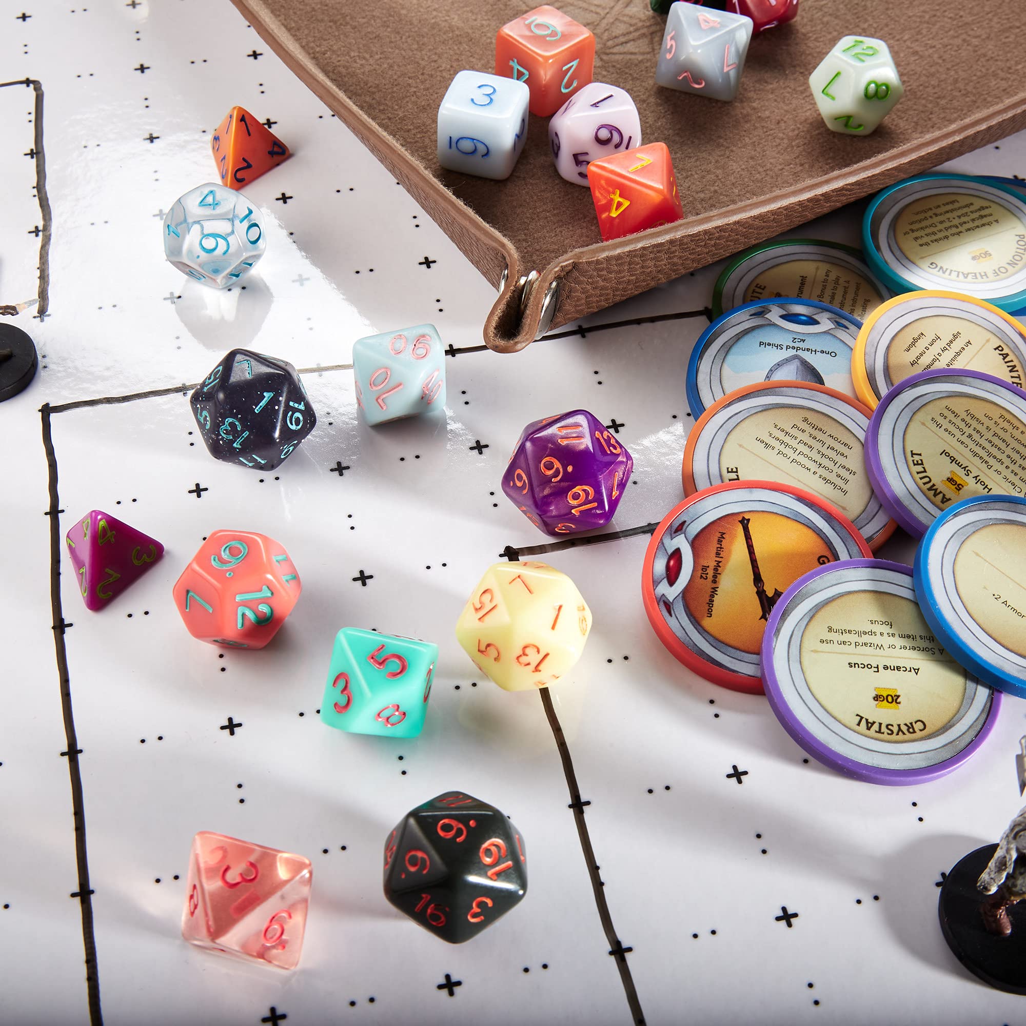 Wiz Dice Bag of Splendor - 140 Polyhedral Dice in 20 Sets - Complete Collection of Series IV Dice in Embroidered Dice Bag - TTRPG Role-Playing Bulk Tabletop RPG Gaming Accessories - D20 D6 D4