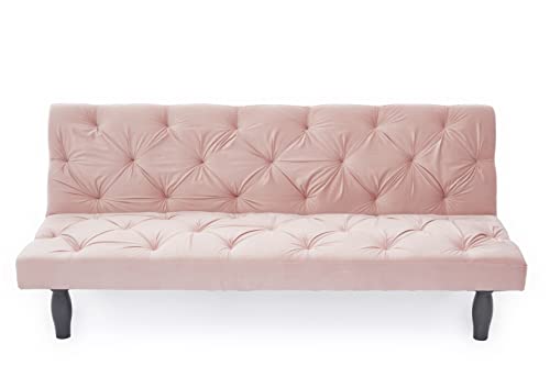 Livavege Convertible Futon Sofa Bed, 66" Velvet Upholstered Sleeper Couch Daybed with Adjustable Backrest for Studio, Apartment, Office, Small Space, Compact Living Room, 66 INCH, Pink