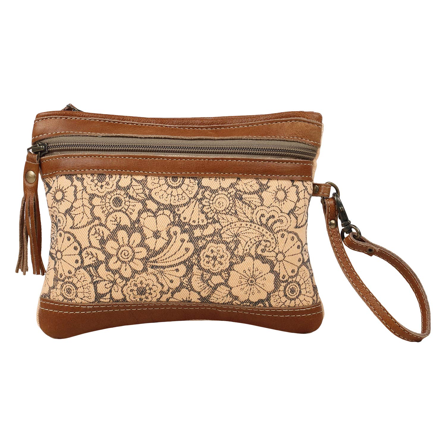 Myra Bag Orange Sparsh Upcycled Canvas & Leather Pouch Wristlet Bag S-1585