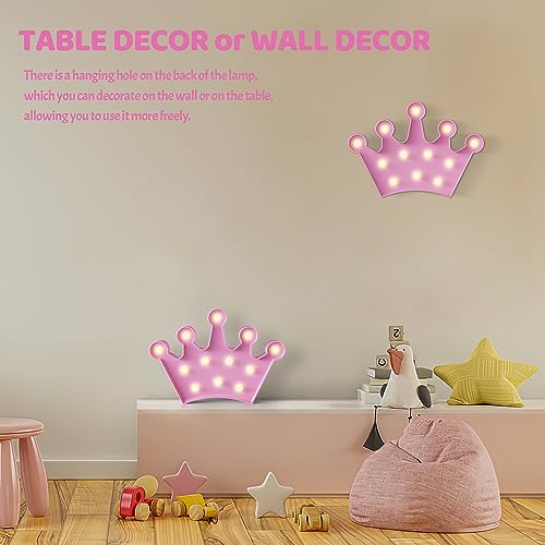 Ganrami Crown Pink Decor, Princess Decor for Girls Room, Princess Party Decorations, Birthday Decor, Battery Powered Night Light for Girls