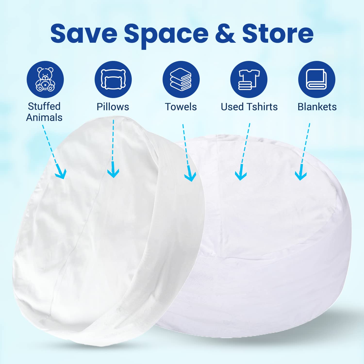Cheer Collection Oversized Storage Bag, Kids Plush Toy Storage Organizer and Bean Bag Chair with Handle, Microplush Zippered Bag for Organizing Stuffed Animals - White