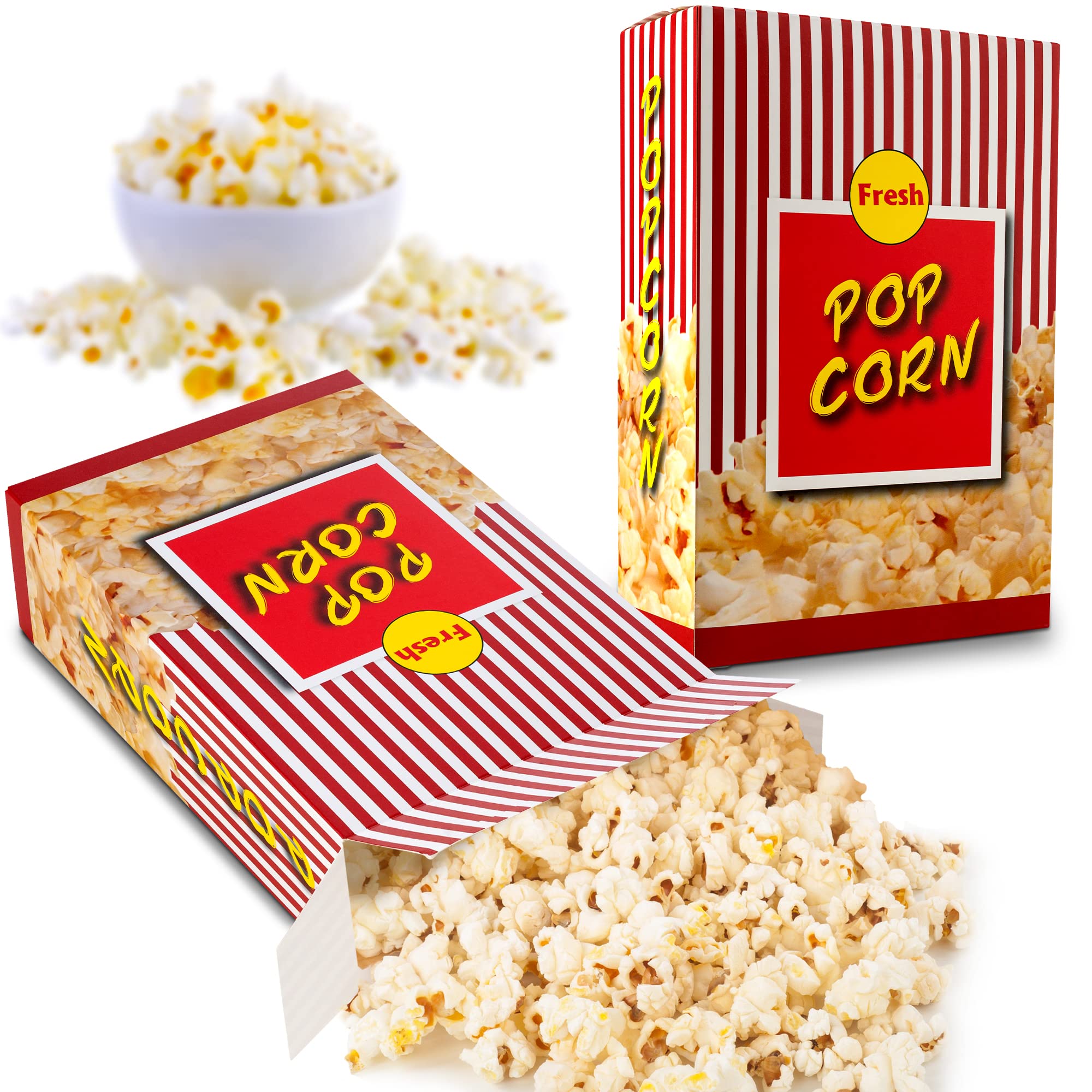 MT Products Popcorn Boxes for Party or Movie Night - 1.25 oz. (Pack of 50) - #3 Popcorn Buckets With Close Top