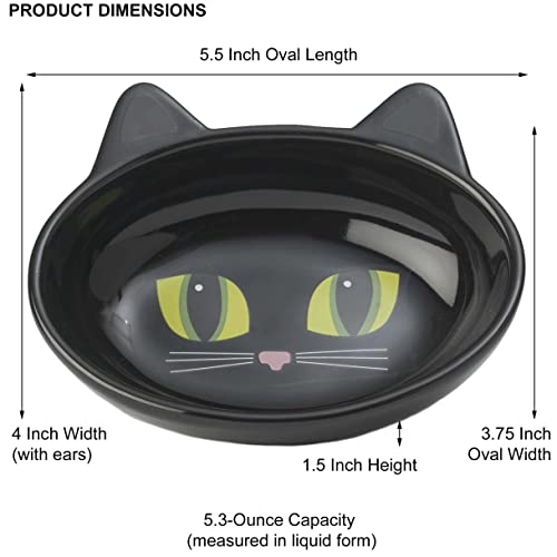 PetRageous 10011 Oval Frisky Kitty Stoneware Cat Bowl 5.5-Inch Wide and 1.5-Inch Tall Saucer with 5.3-Ounce Capacity and Dishwasher Safe is Great for Cats, Black