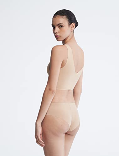 Calvin Klein Women's Invisibles Comfort Seamless Lightly Lined V Neck Bralette Bra, Beige, Large