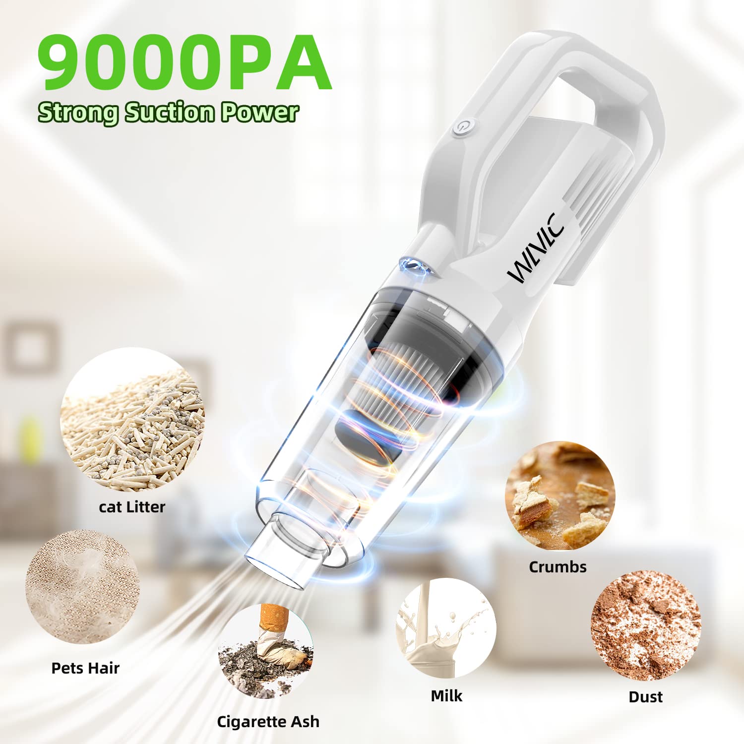 WLVLC Handheld Vacuum Cordless Rechargeable 9000PA Portable Handheld Vacuum Cleaner for Car Vacuum Cordless Rechargeable Powerful Cyclonic Suction Car Vacuum Cleaner Pet Pair Home 小卖清货，大卖请放过