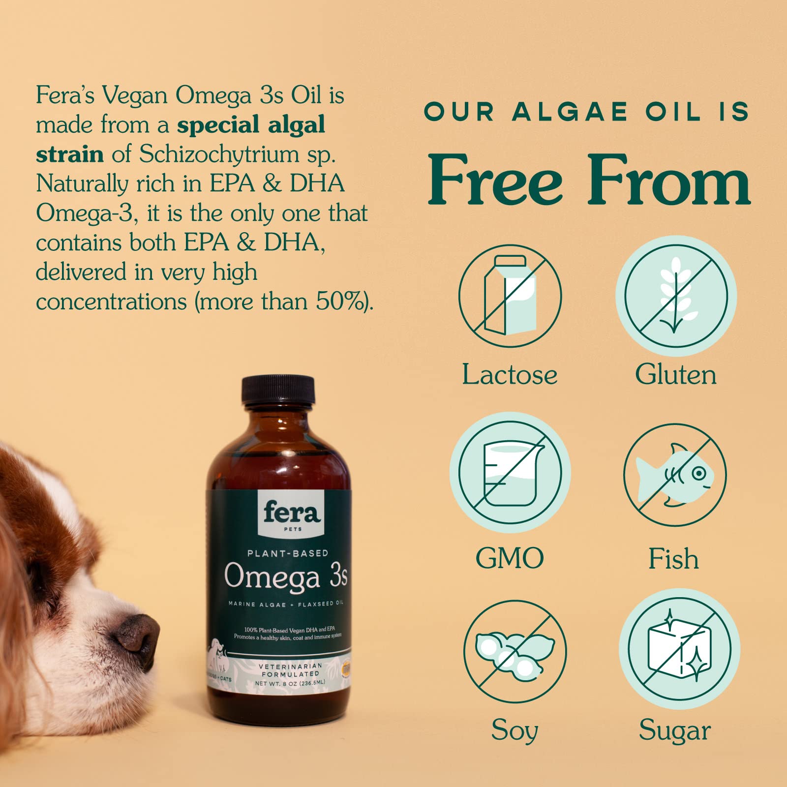 Fera Pets Probiotics and Plant Based Omega 3s, 6, 9 Bundle for Dogs and Cats β All Natural Probiotic Powder with 5 Billion CFUs Per Scoop β Omega 3s for Healthy Skin, Coat, and Immune System (8oz.)