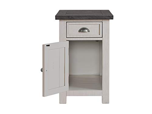 Martin Svensson Home Monterey Chairside Table - White with Grey Top - Coastal Multi-Use Table with Built-in Outlets and Drawers for Bedroom or Living Room
