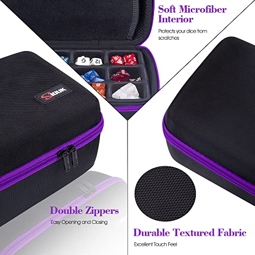 SIQUK Dice Storage Case Big Capacity DND Dice Case Dice Organizer Box with Handle and Double Removable Slotted Tray Dice Organizer Case for Dungeons & Dragons and Other RPG Table Gameļ¼ Violet