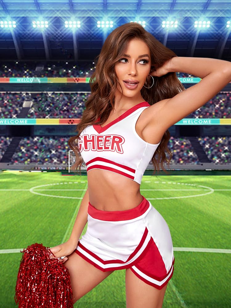 Cheerleader Costume for Women Sexy Musical Uniform Fancy Dress 3 PCS Cheerleading Complete Outfit