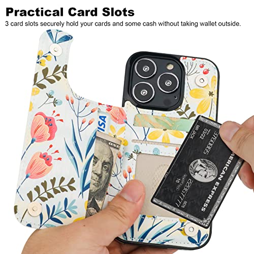 HAOPINSH for iPhone 13 Pro Case Wallet with Card Holder, Floral Flower Pattern Back Flip Folio PU Leather Kickstand Card Slots Case for Women Girls, Double Magnetic Clasp Shockproof Cover 6.1"