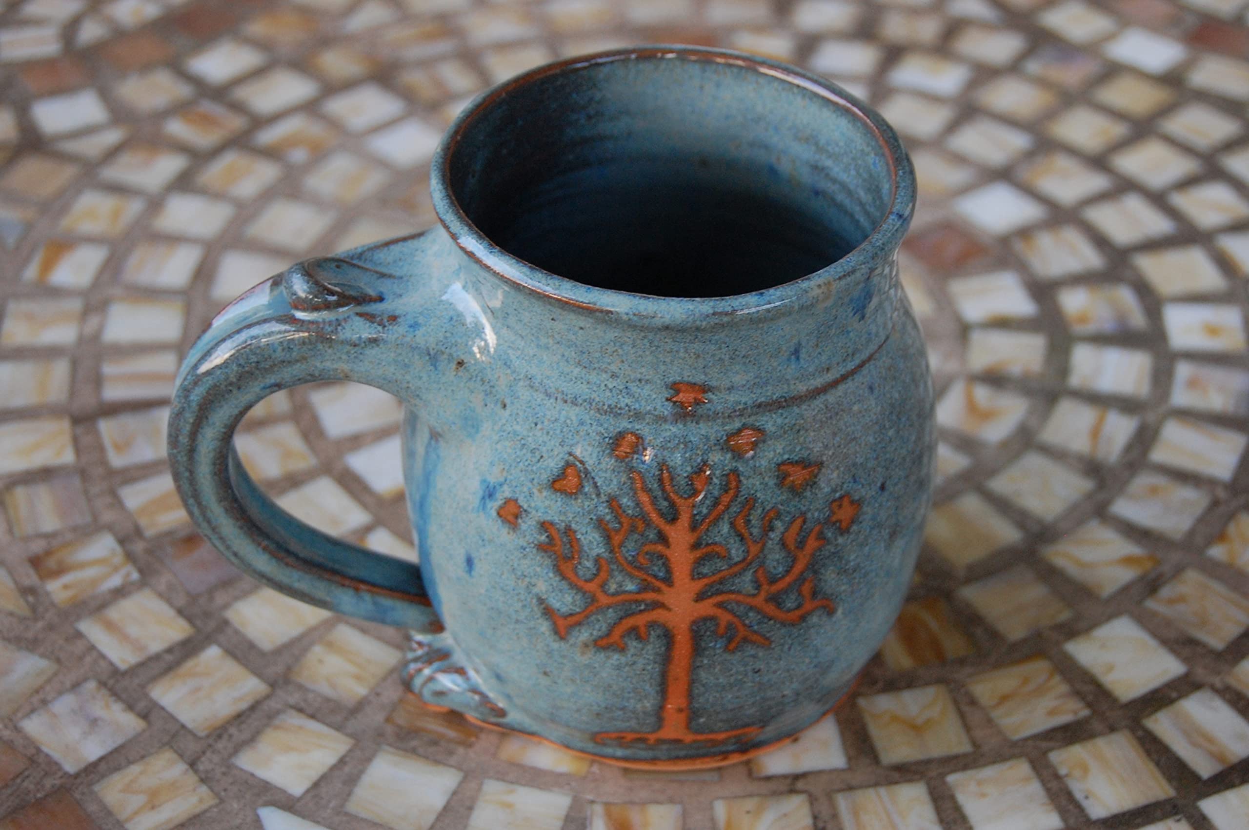 Hand Thrown Pottery Mug with Tree of Life Mug or Tree of Gondor Handmade in North Carolina