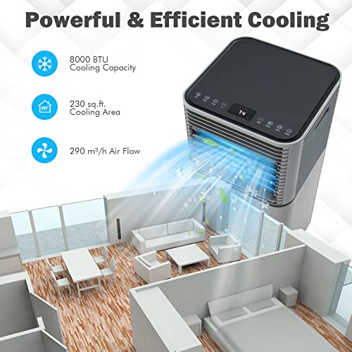 PETSITE Portable Air Conditioner, 8000 BTU AC Cooling Unit for Room, 3 in 1 AC Unit with Air Cooler & Fan & Dehumidifier Mode, Cools Up to 230 sq.ft (8000BTU, Grey)