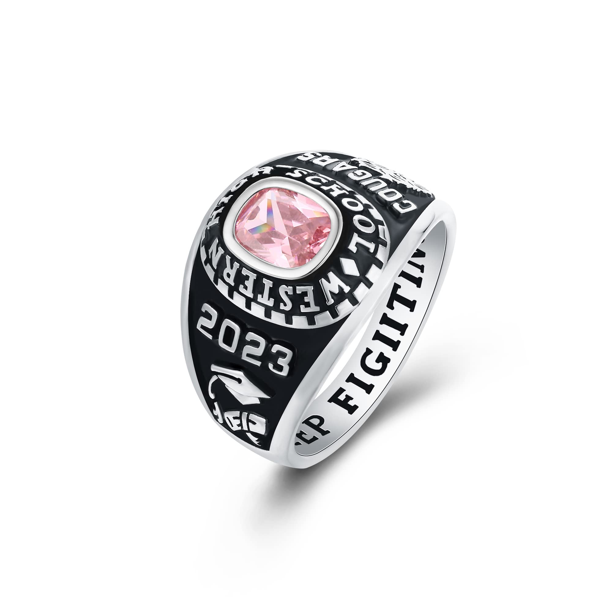 Customized Sterling Silver Women High School and College Class Ring β Ladies Ultimate Collection - MEMENTOS JEWELRY (Sterling Silver Platinum)