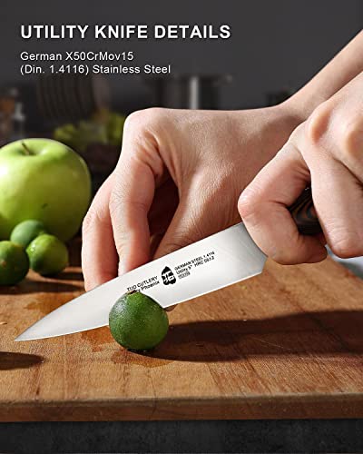 TUO Utility Knife, Small Kitchen Knife, 5 inch Paring Knife High Carbon German Stainless Steel Cutlery with Ergonomic Pakkawood Handle