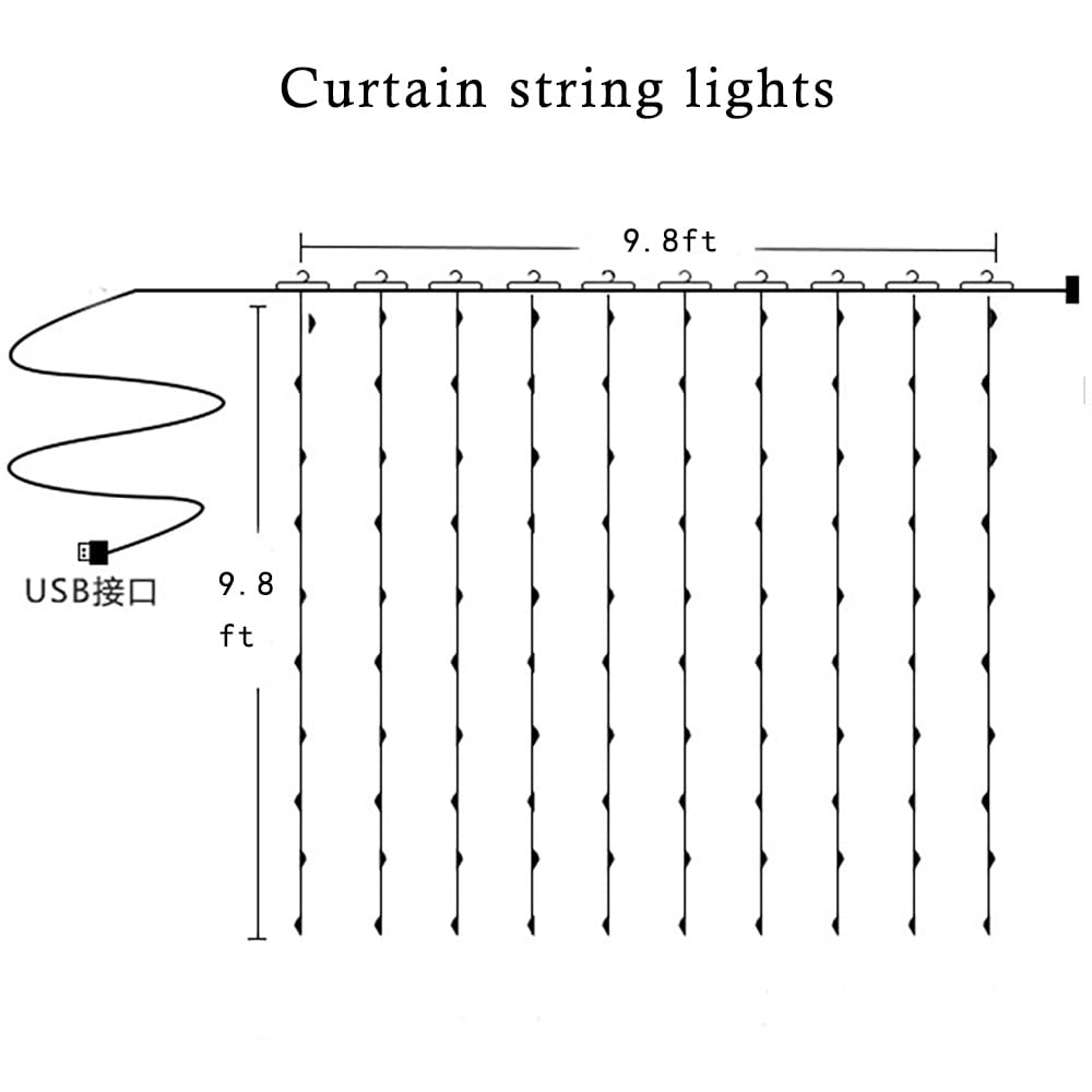 n Led Curtain Lights 9.8 ft and connectable with 300 led ,8 Modes USB with Remote,Waterpoorf for Christmas Bedroom Party Wedding Home Garden Wall Decorations(Warm White)