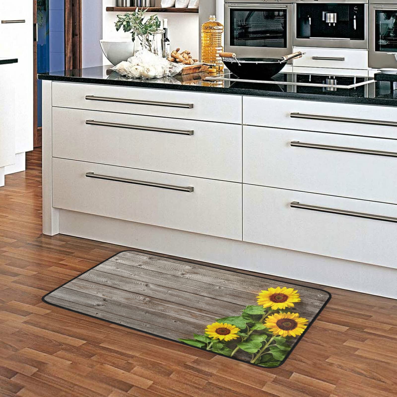 CUSPRINT Sunflower Kitchen Mats for Floor, Non Slip Bath Mat Washable Under Front Sink Standing Mat Cushioned 36" X 24"