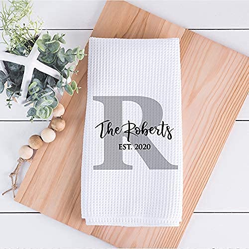 CANARY ROAD Custom Waffle Weave Dish Towel | Personalized Kitchen Towel | Housewarming Gift | Wedding Gift | Personalized Dish Towel | Housewarming Gift