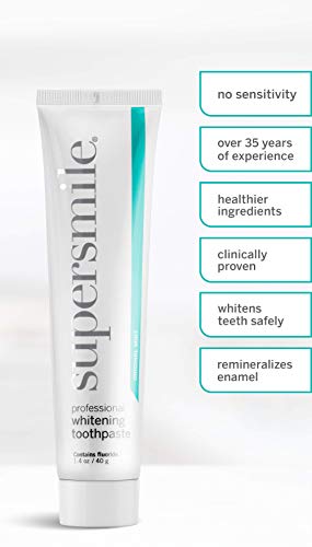 Supersmile Professional Teeth Whitening Toothpaste with Fluoride - Clinically Proven to Remove Stains & Whiten Teeth Up to 6 Shades - Enamel Strengthening - No Sensitivity (Original Mint, 1.4 Oz)