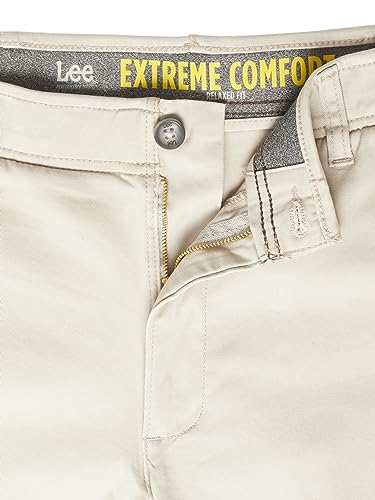 Lee Men's Extreme Motion Flat Front Relaxed Taper Pant, Dove, 38W x 30L