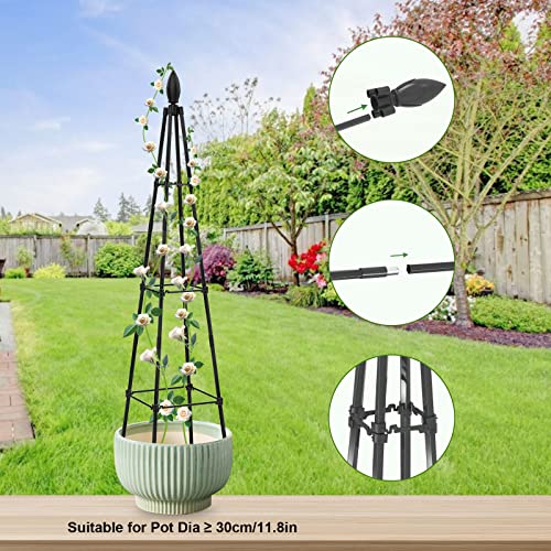 Garden Obelisk Trellis for Climbing Plants Outdoor, Plant Trellis for Potted Plants Climbing Indoor, 4ft Pyramid Trellis Tripod Shaped Trellis Tomato Cages Flower Trellis Cucumber Trellis 1 Pack