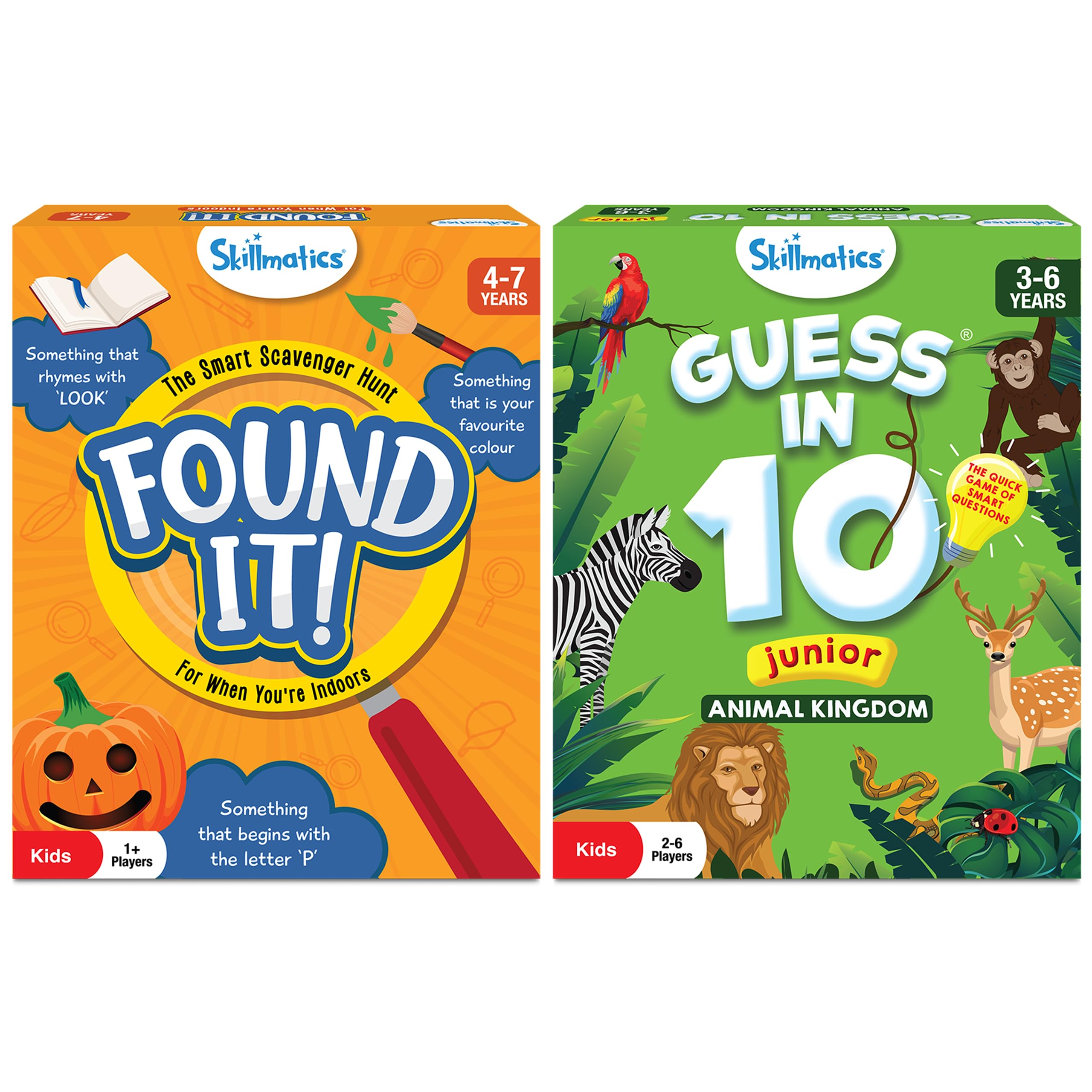 Skillmatics Found It Indoor Edition & Guess in 10 Junior Animal Kingdom Bundle, Fun Family Games, Ages 3 to 7