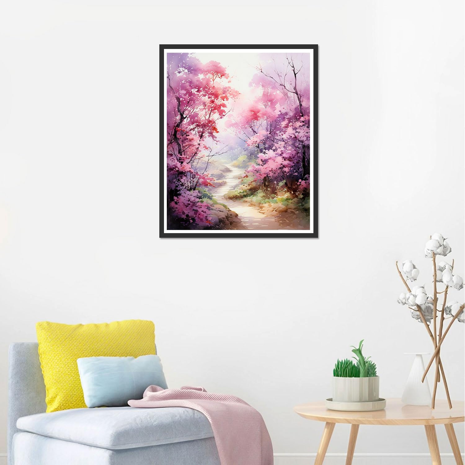 Didfig Easy DIY Paint by Numbers Kit for Adults Beginner Canvas 16x20 Inch Pink Tree Path Large Scenery Paint by Numbers for Home Wall Decor Gifts