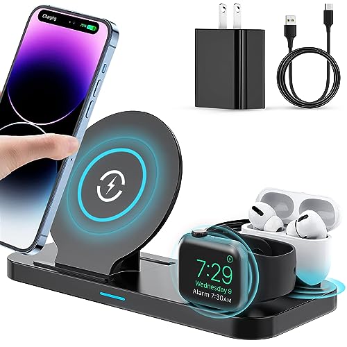 Wireless Charger, Fulsren 3 in 1 Qi-Certified Fast Charging Station Compatible Apple Watch & AirPods, iPhone 13/12/11/11Pro/11Pro Max/X/XS/XS/XR/8/8Plus, Qi-Enabled Andriod Phone(with QC3.0 Adapter)